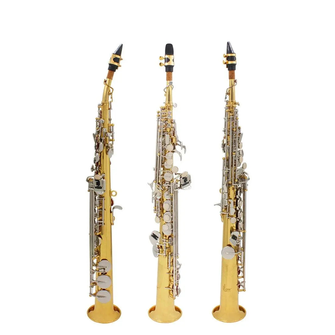 B-flat soprano saxophone straight gold silver key leather box with– AUROSUS