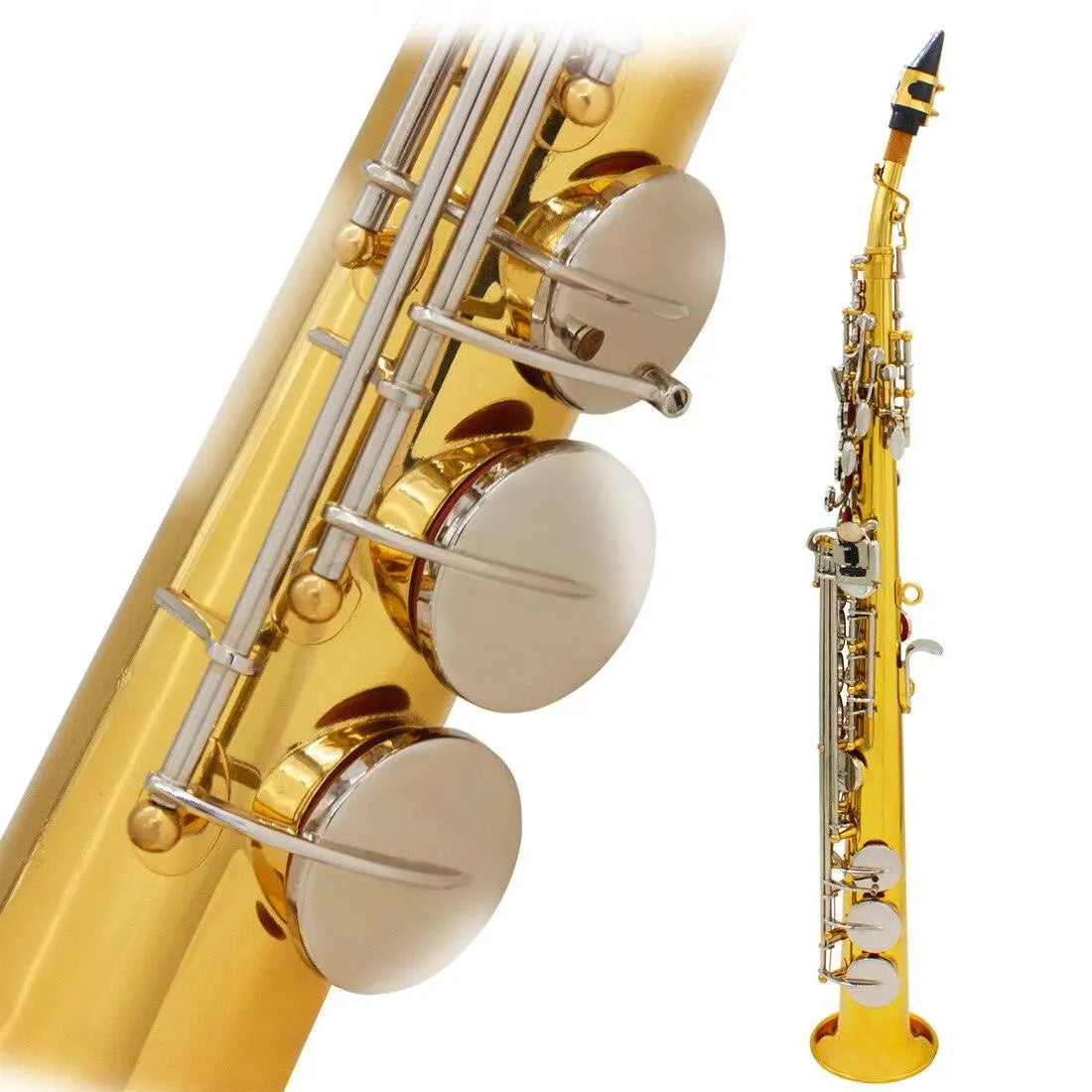 B-flat soprano saxophone straight gold silver key leather box with– AUROSUS